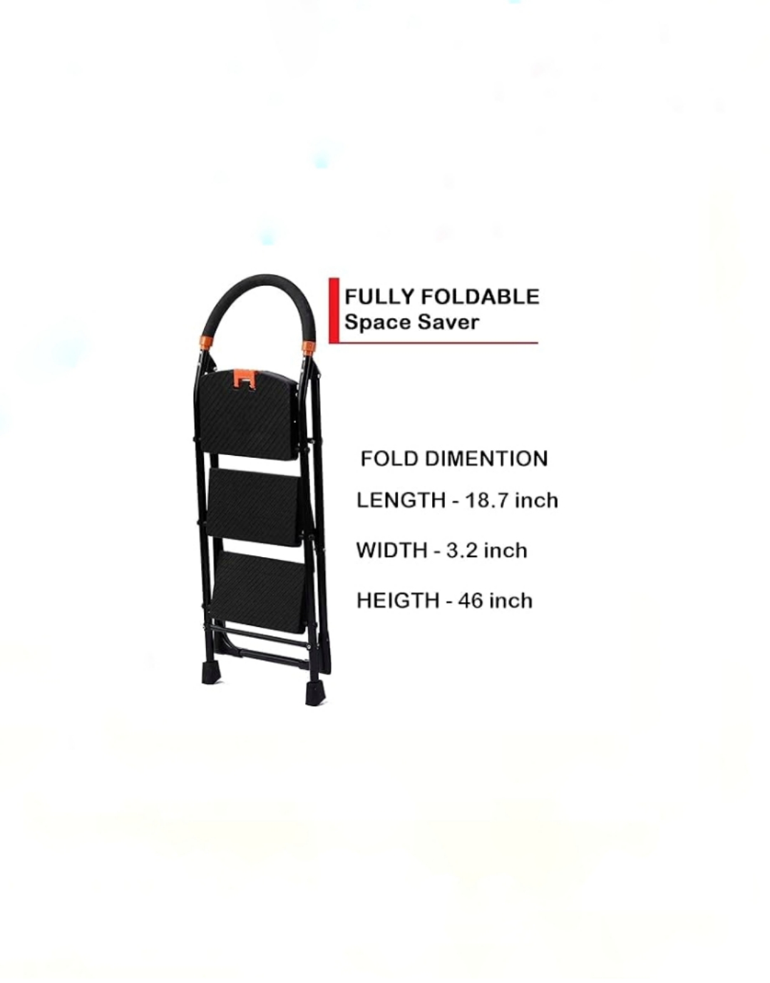 3 Step Ms & Plastic Black Ladder-Iron & Plastic Ladder